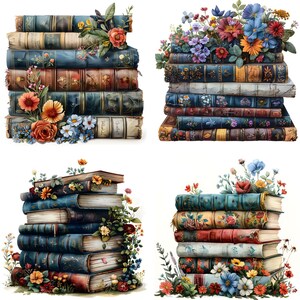 Floral Books Clipart: Stack of Books Jpgs (digital Download) - Etsy