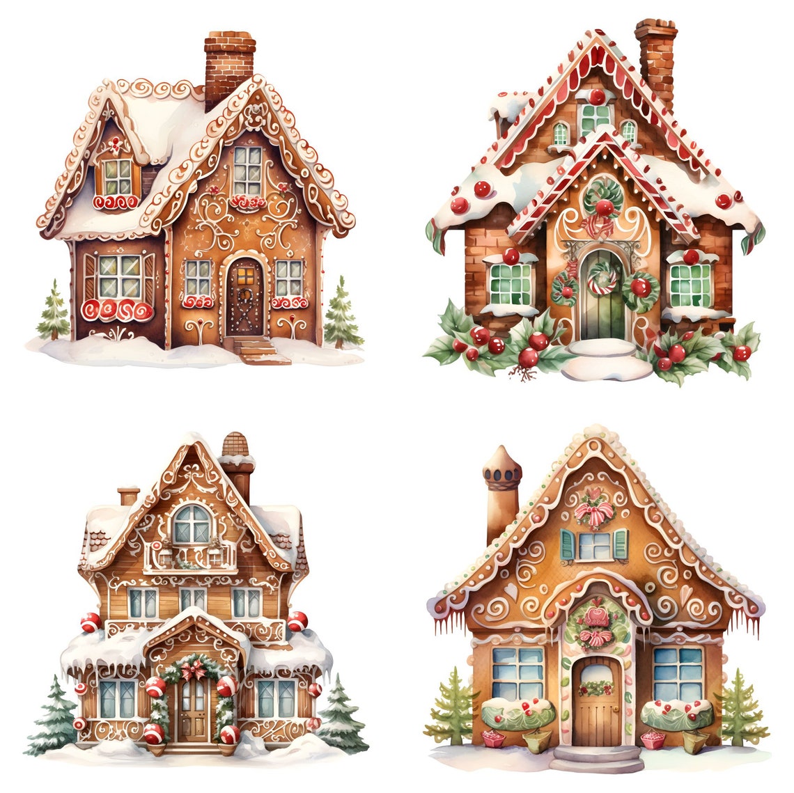 Watercolor Gingerbread House Clipart PNG Christmas Clipart - Etsy