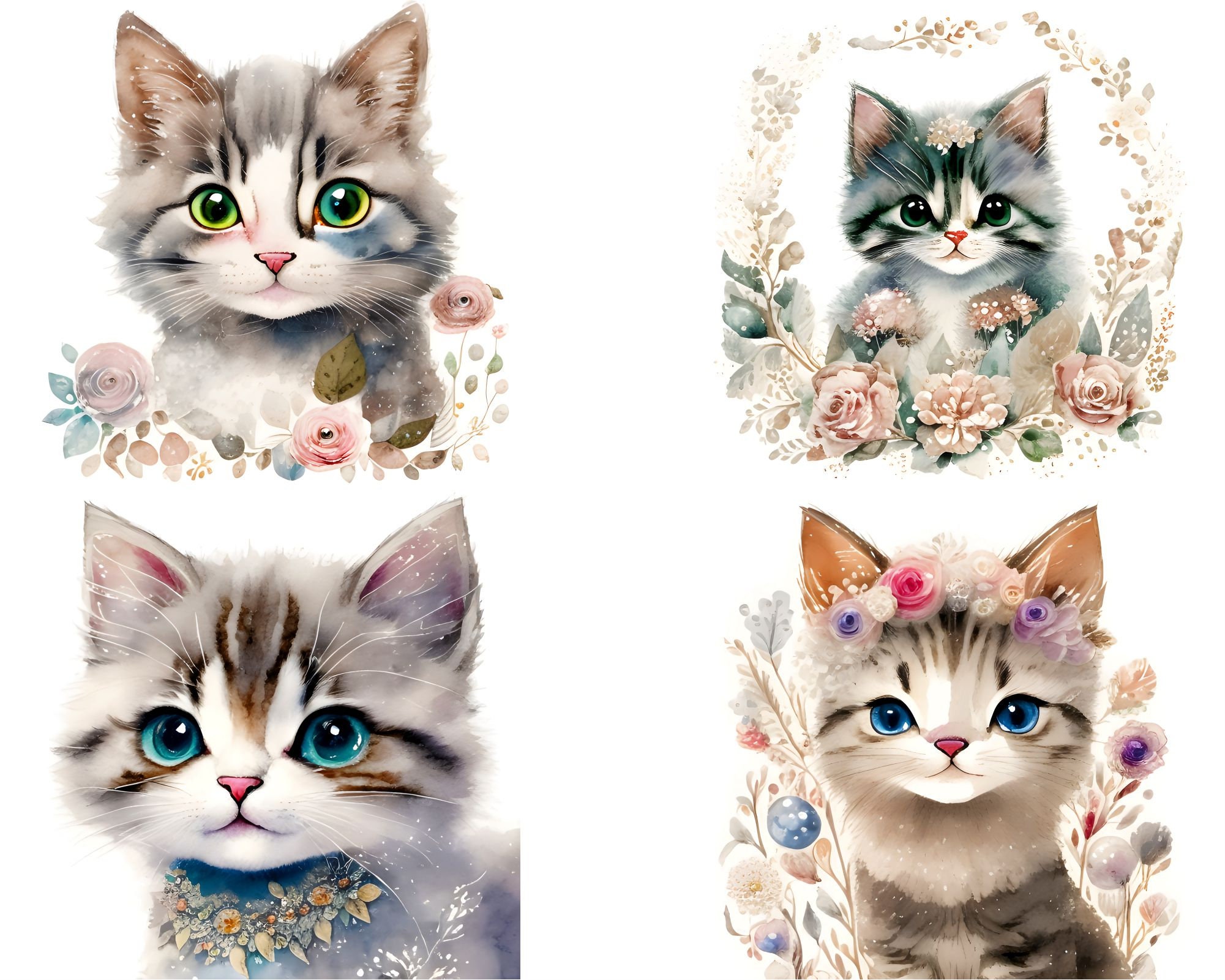 36 Cute Kitten Clipart Cat Clipart Kitten With Flowers - Etsy