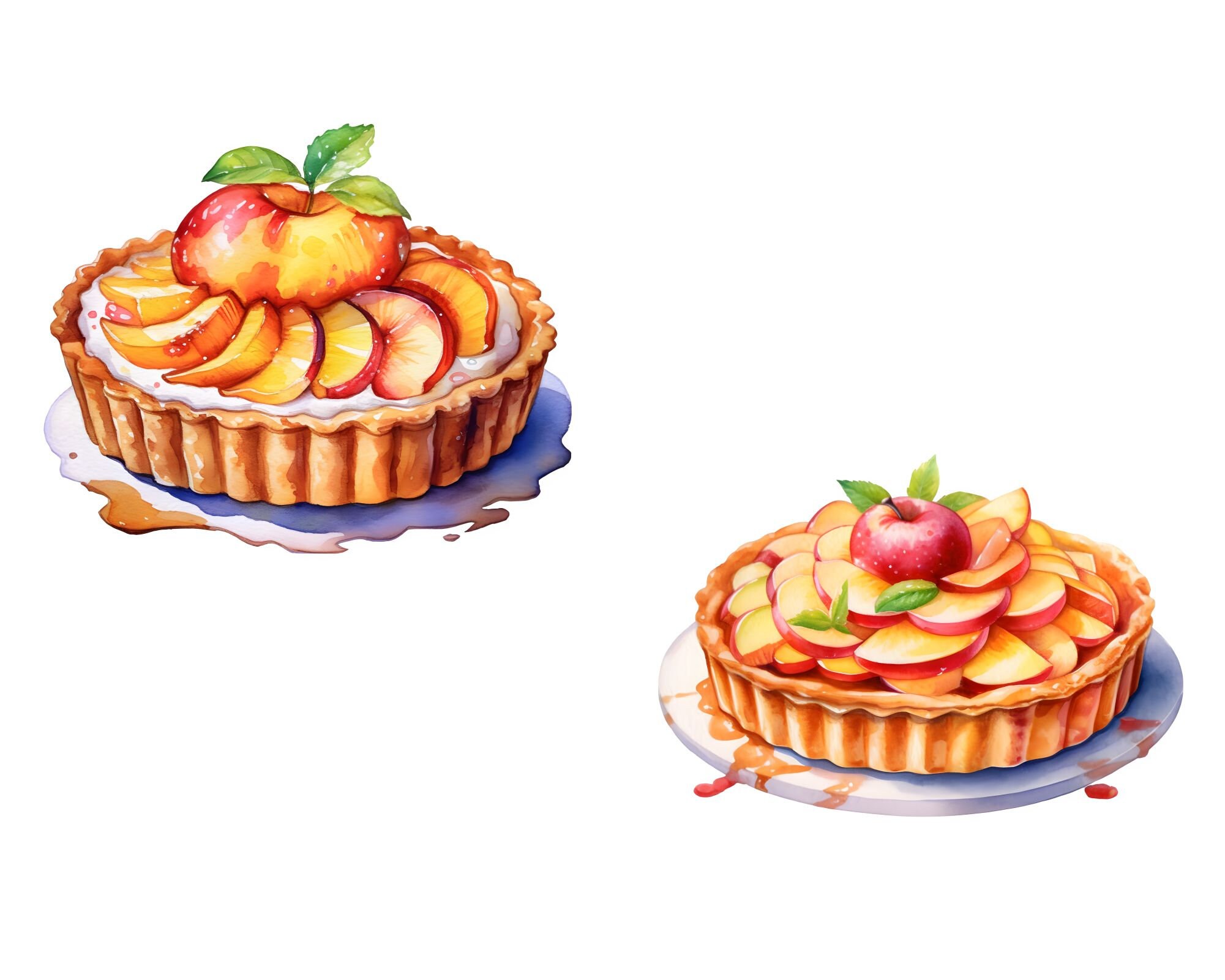 Watercolor Apple Tart Clipart, 16 PNG, Fruit Tart, Food Clipart ...
