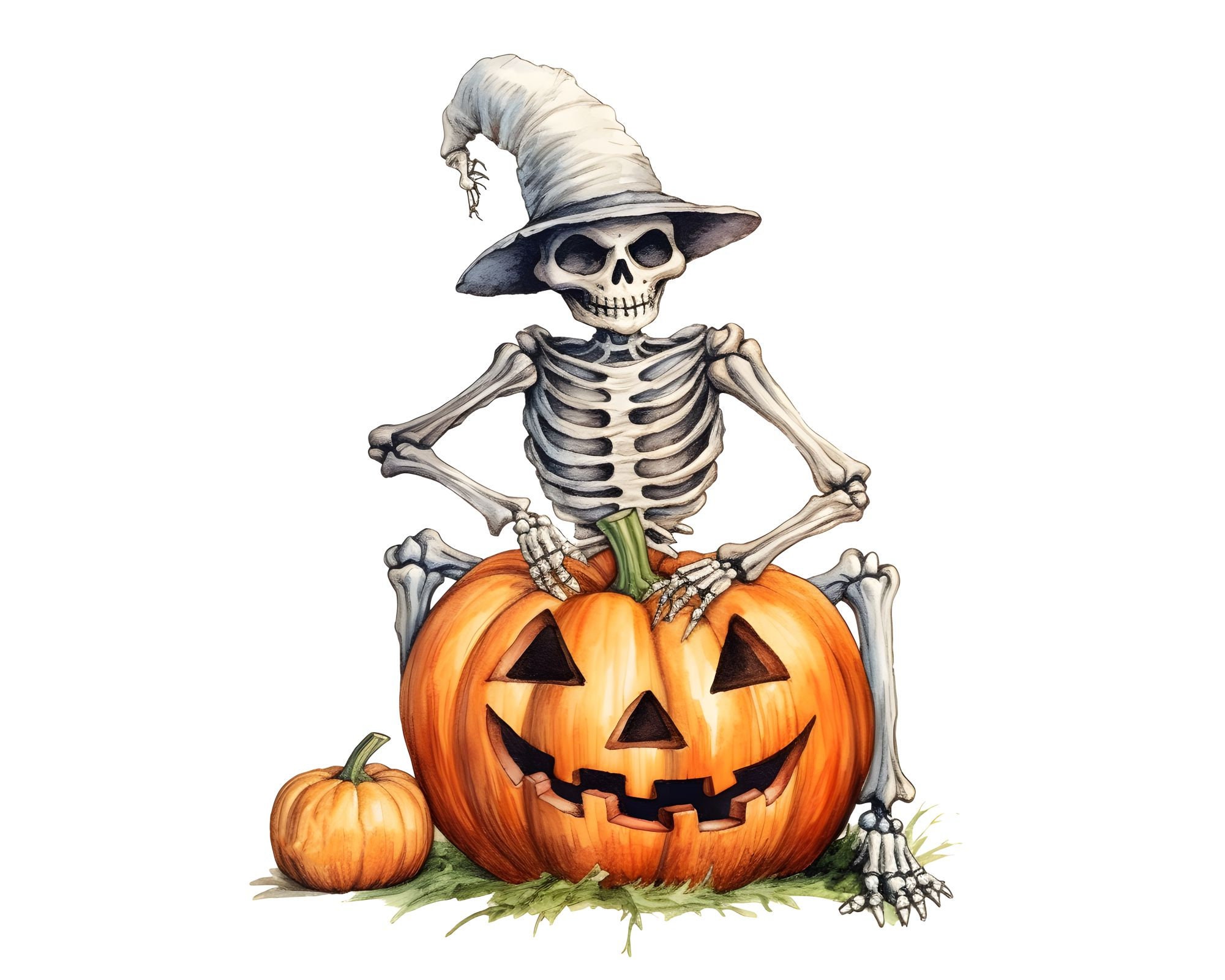 Halloween Skeleton and Pumpkin Clipart, 16 Jpgs, Watercolor Halloween ...