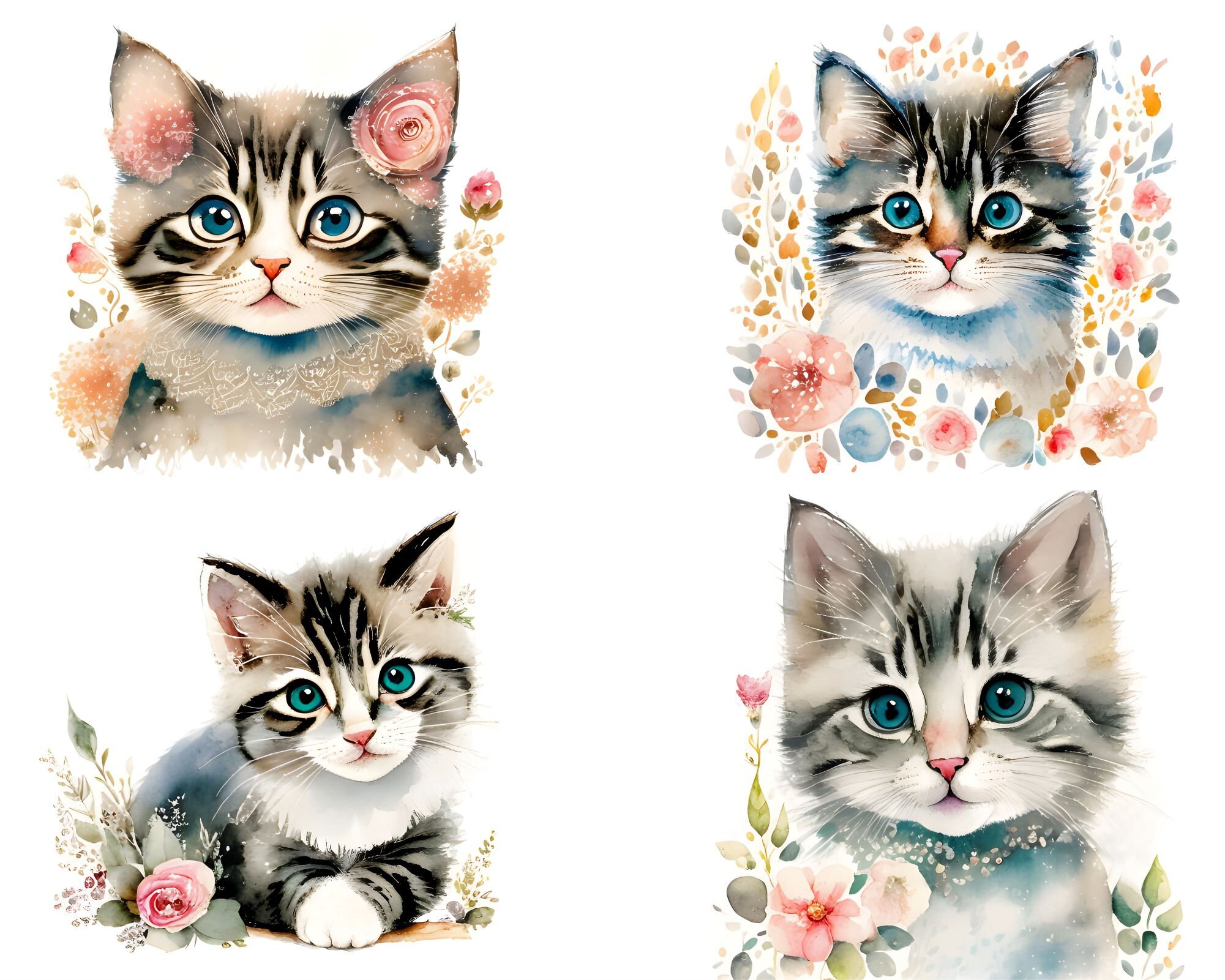 36 Cute Kitten Clipart Cat Clipart Kitten With Flowers - Etsy