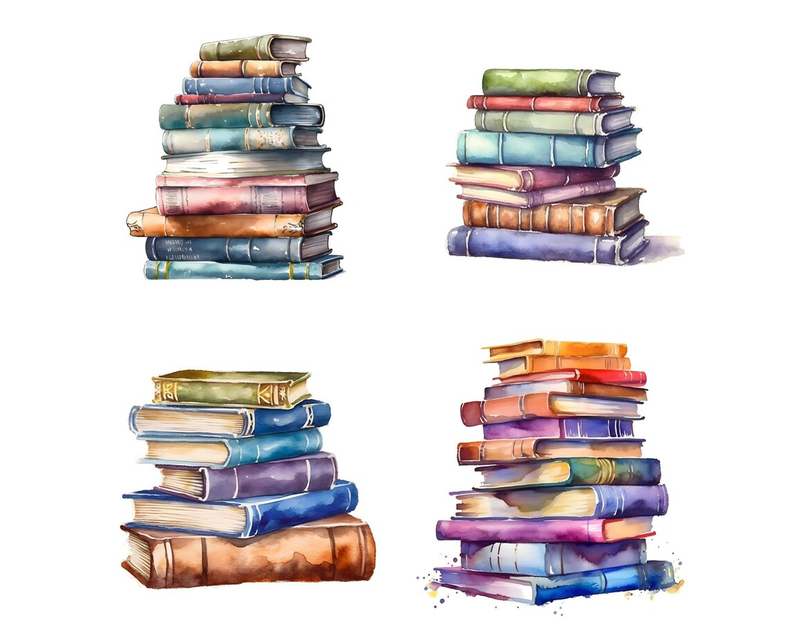 Watercolor Stack of Books Clipart 16 Jpgs Watercolor Books - Etsy