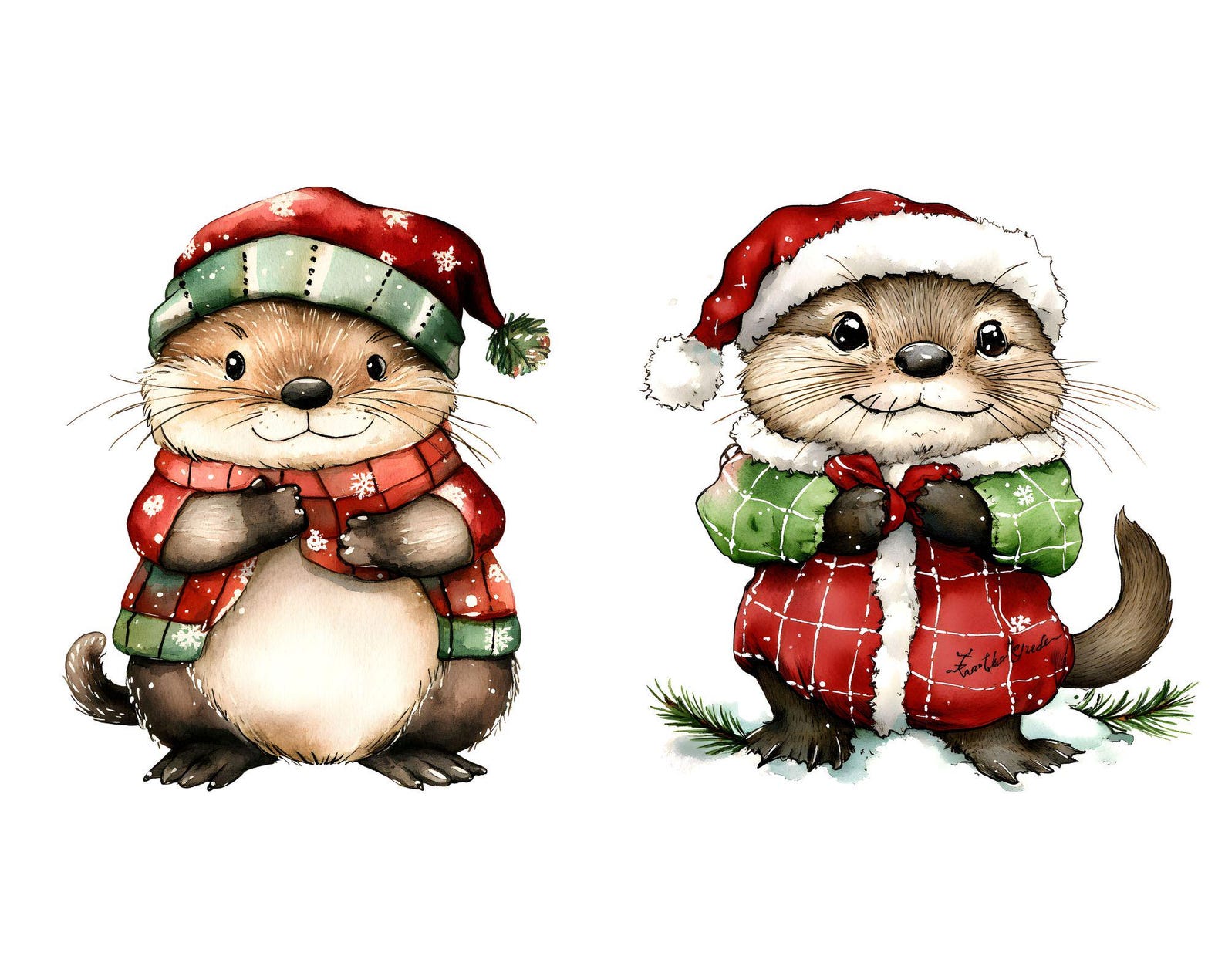 Christmas Otter Clipart: Whimsical Xmas Art (digital Download) - Etsy