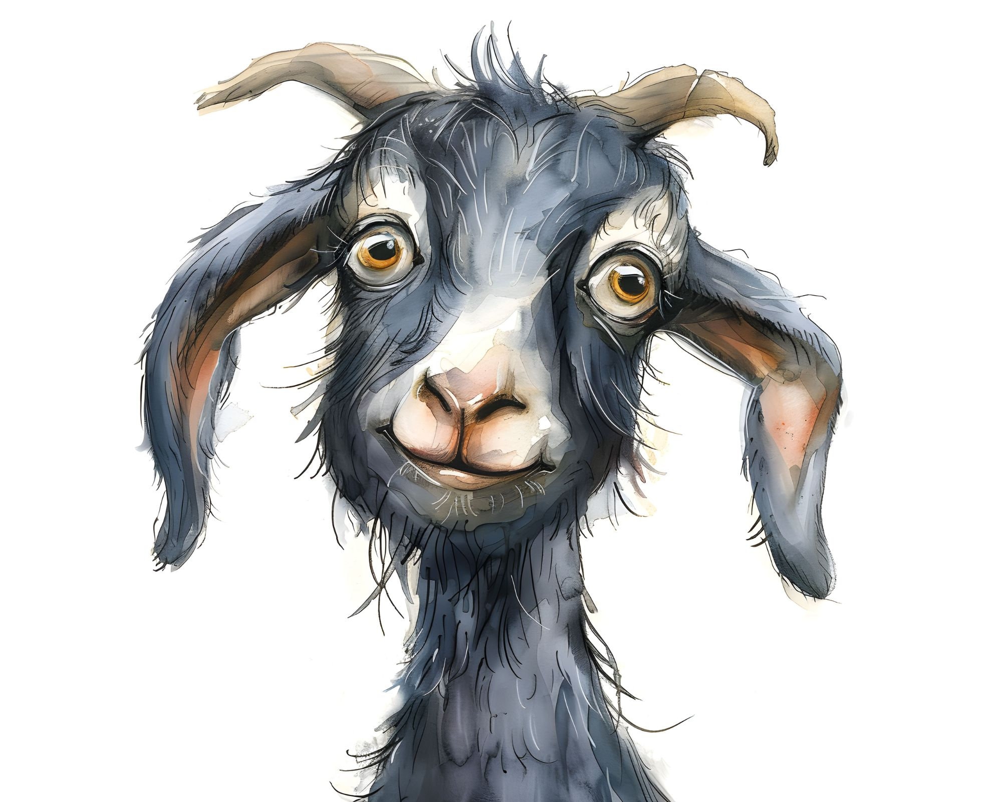 Funny Goat Clipart, 24 High Quality JPG, Whimsical Quirky, Watercolor ...