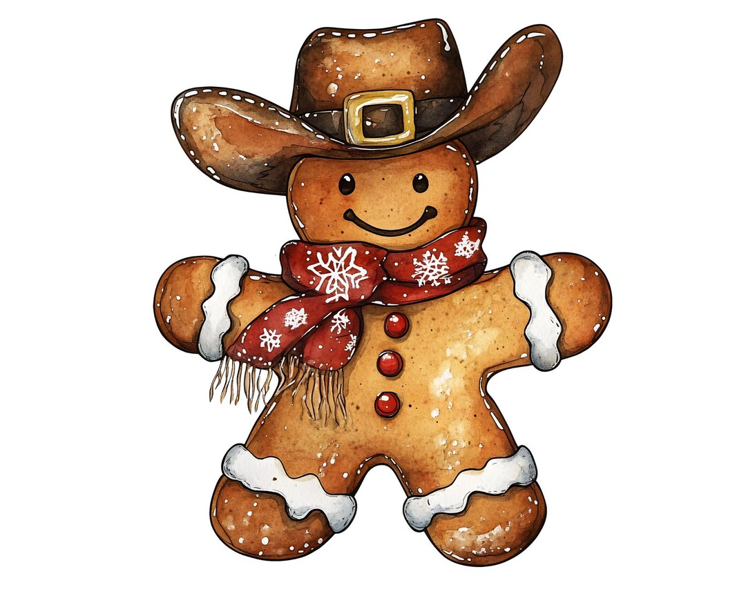 Cowboy Gingerbread Christmas Clipart: 14 PNG Images (digital Download ...