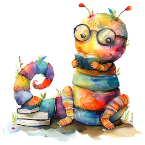 Bookworm Clipart, 12 PNG, Nerdy Worm, Reading Worm Digital Art ...
