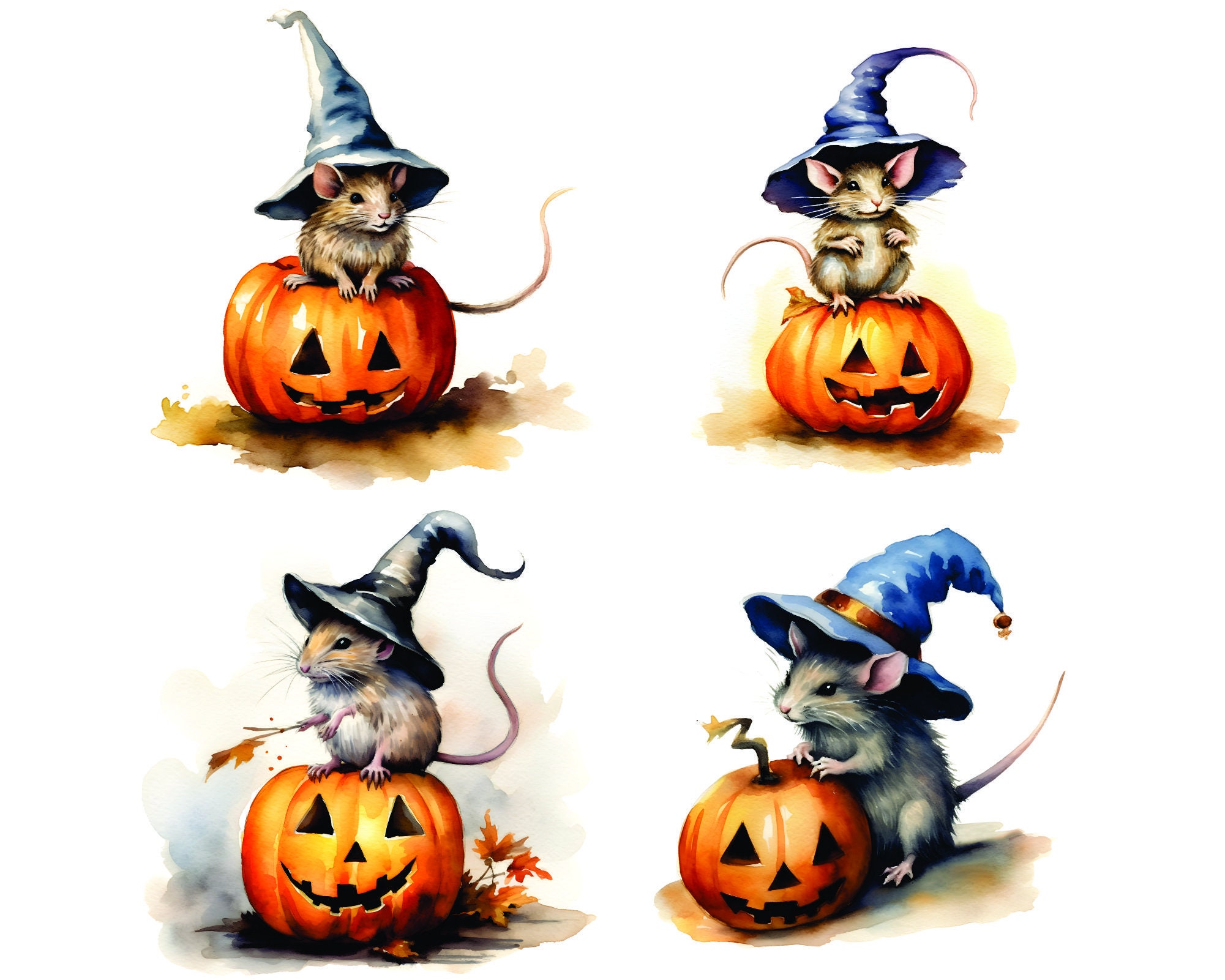 Halloween Mouse Clipart, 16 Jpgs, Watercolor Mouse, Halloween Clipart ...