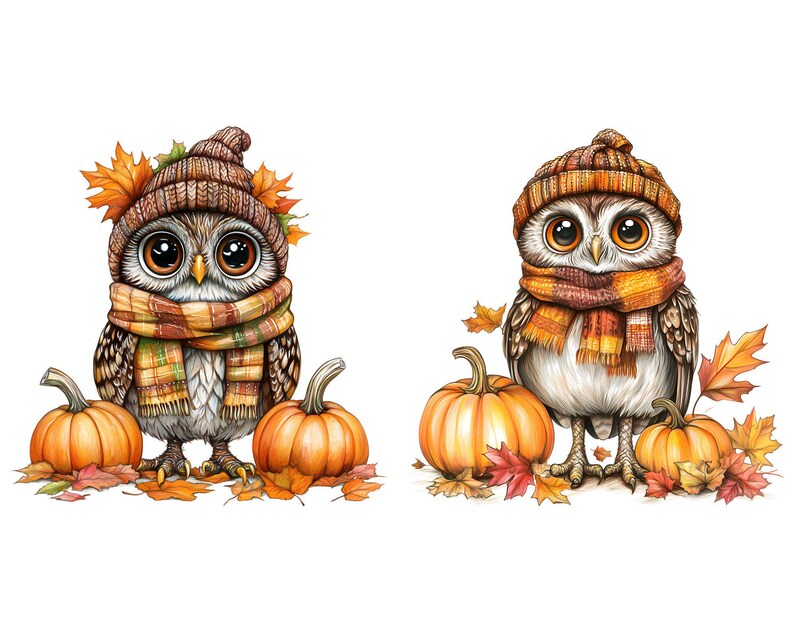 Autumn Owl Clipart, Fall Pumpkin, Maple Leaves (digital Download) - Etsy