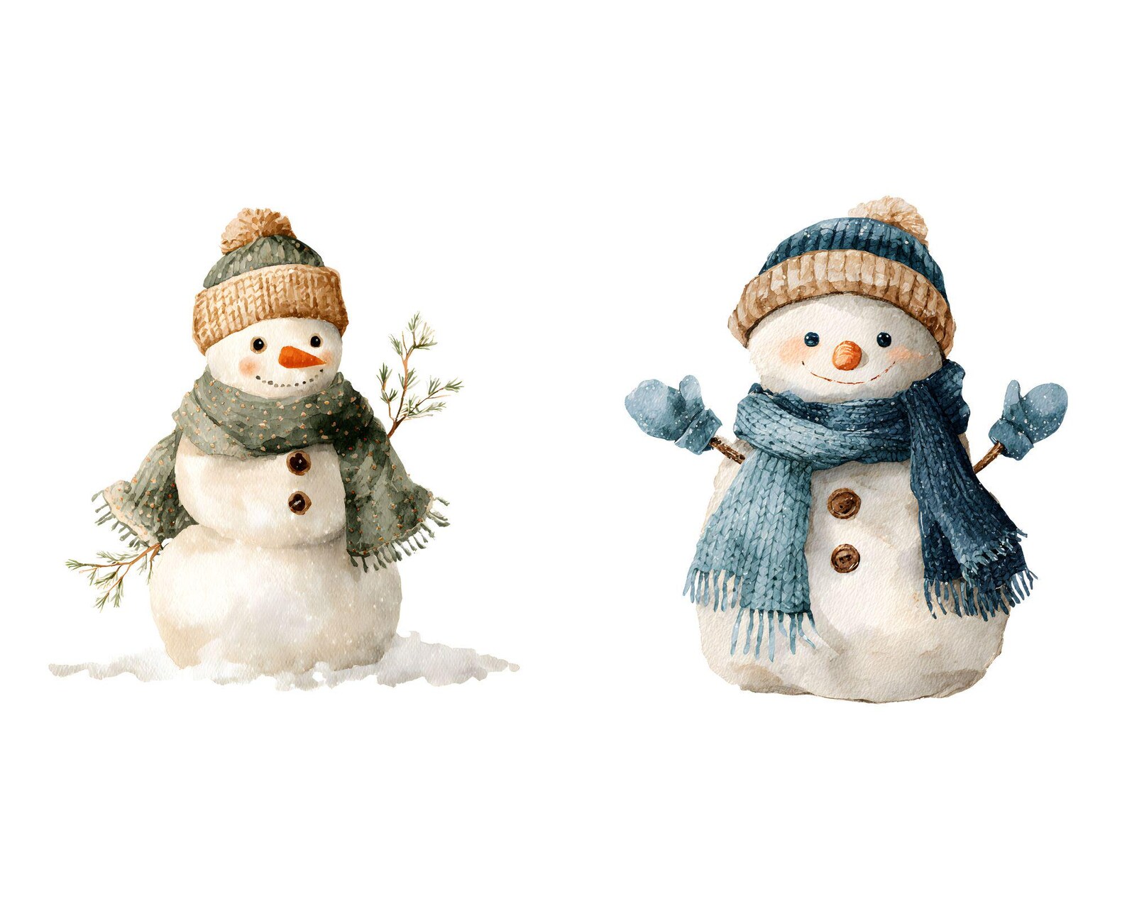 Snowman Watercolor Clipart – Snowman With Hat & Scarf, 16 JPG Files ...