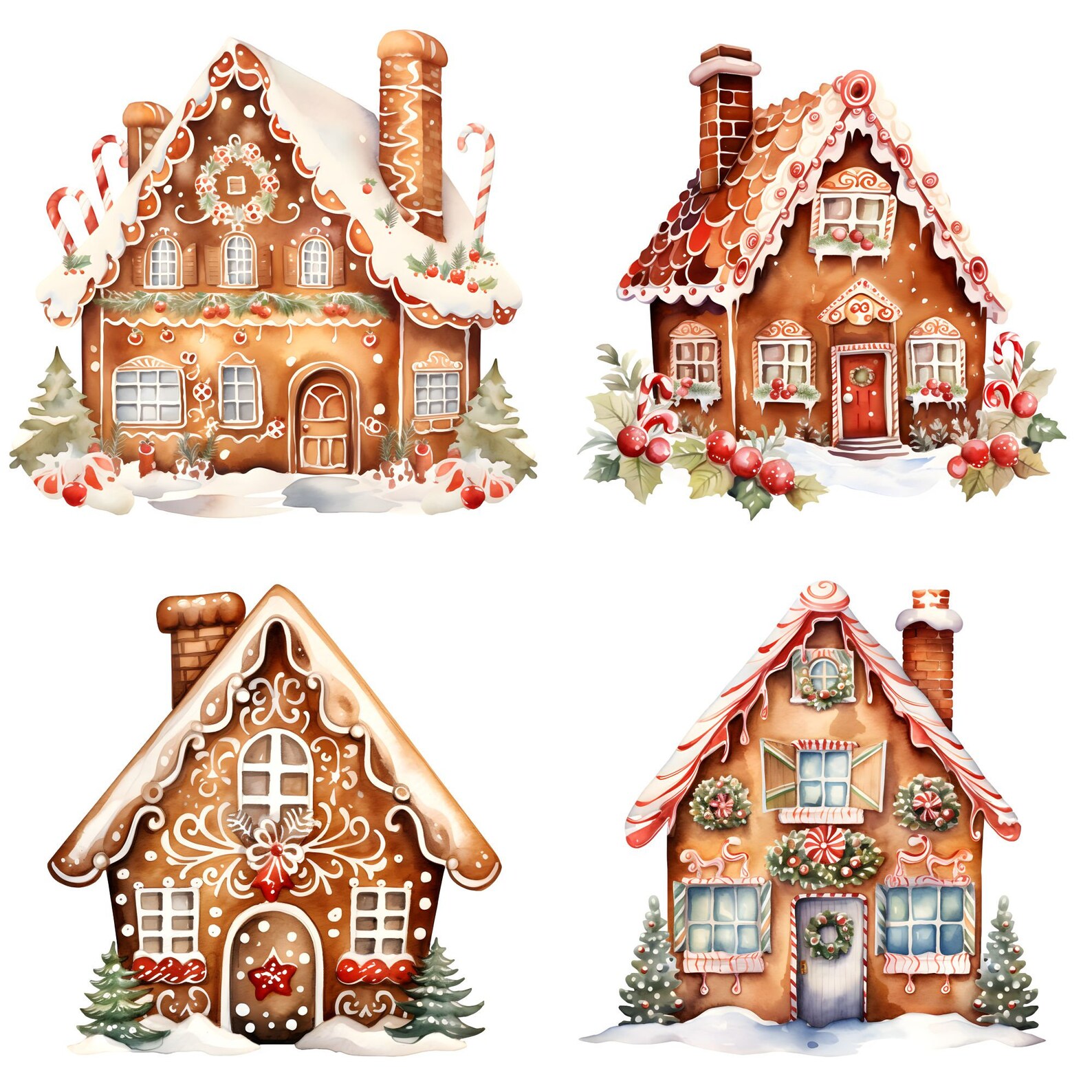 Watercolor Gingerbread House Clipart PNG Christmas Clipart - Etsy