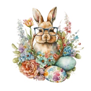 Funny Easter Bunnies in Glasses Clip Art, Rabbit Illustration Bundle ...