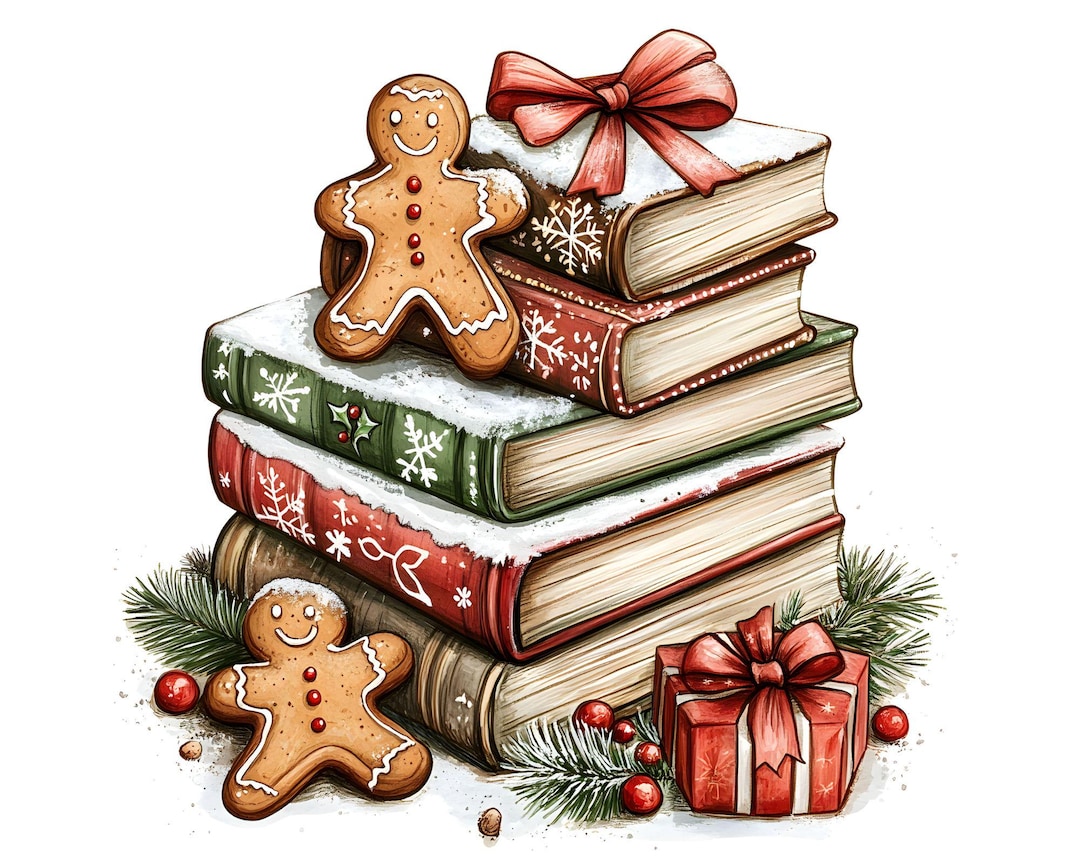 Christmas Books Clipart, 20 JPG, Watercolor Xmas Stack of Books, Book ...