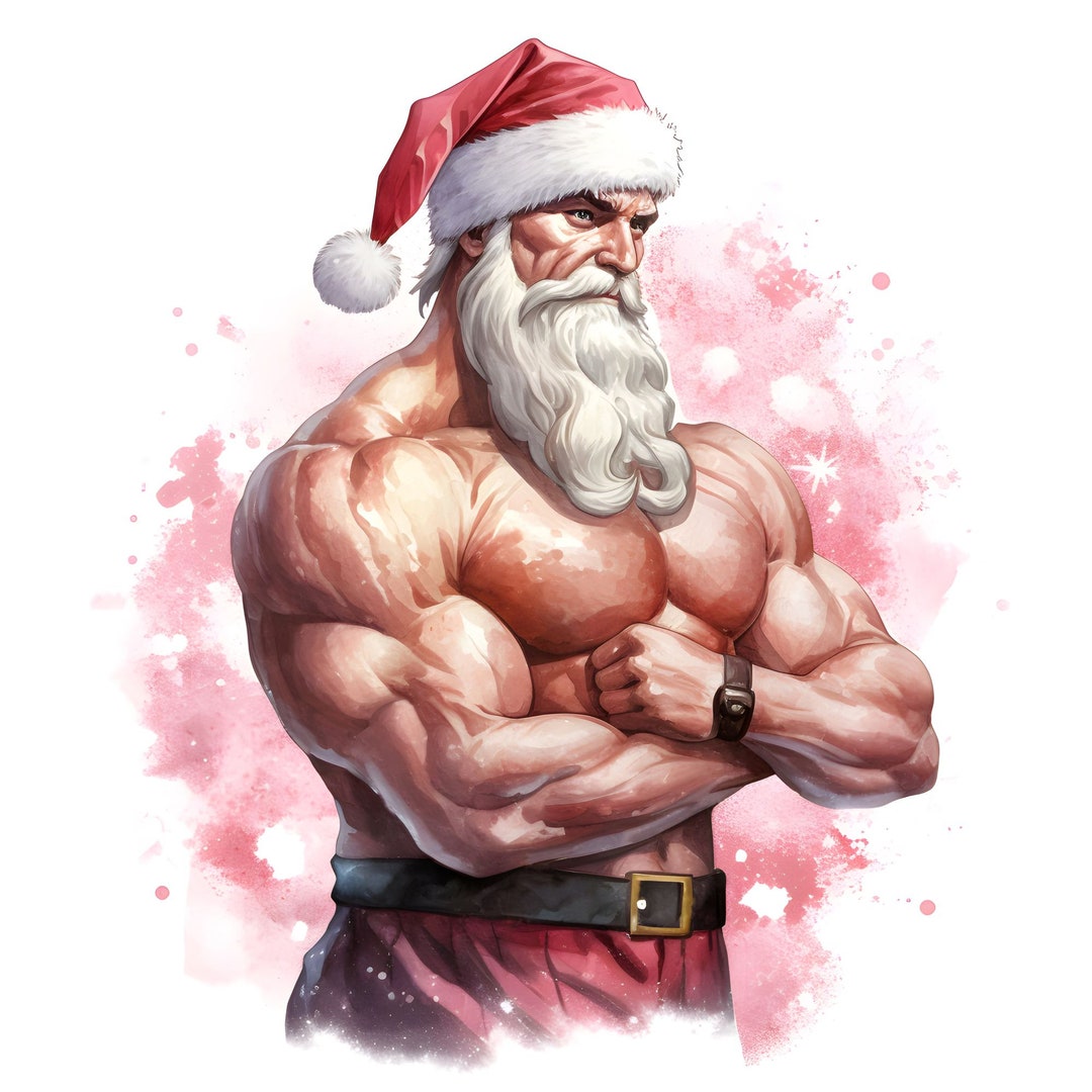 Bodybuilder Santa Claus Clipart, 16 Jpgs, Watercolor Santa Claus ...