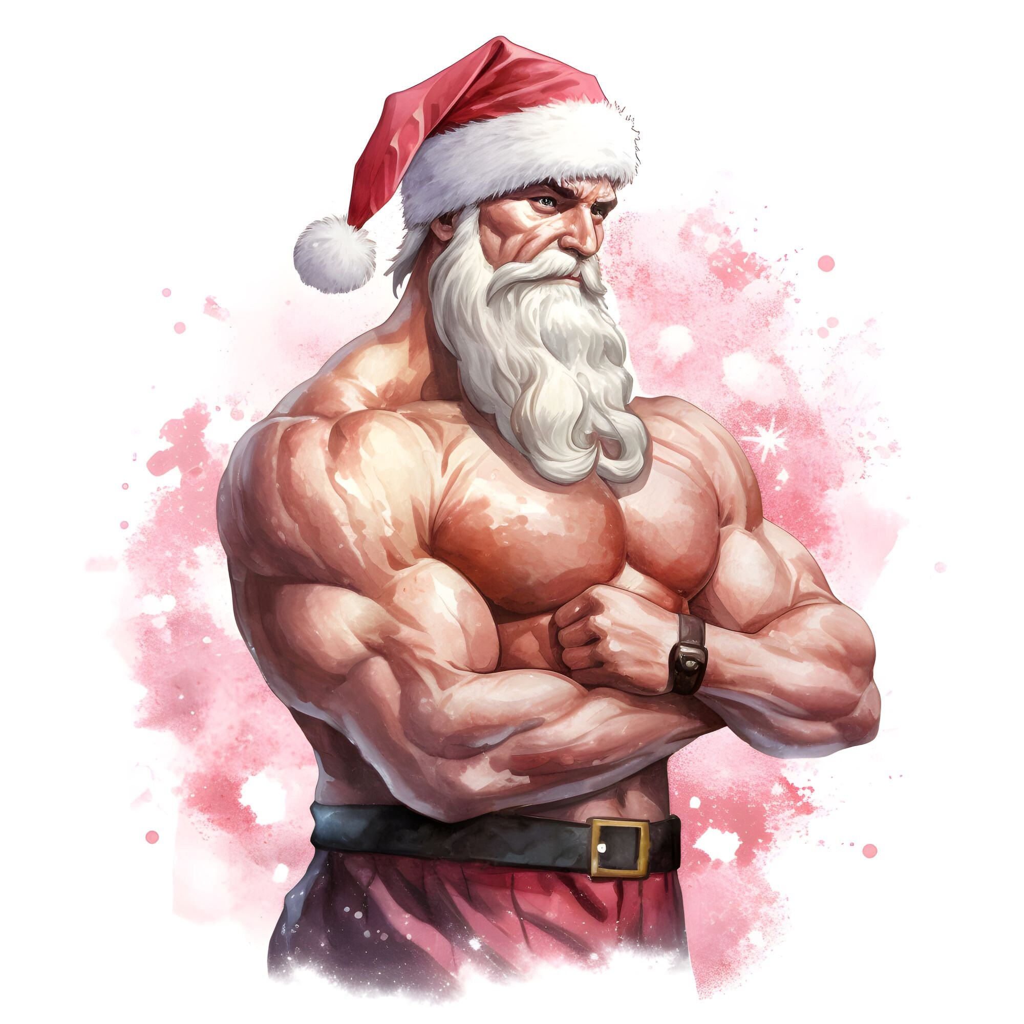 Bodybuilder Santa Claus Clipart, 16 Jpgs, Watercolor Santa Claus ...