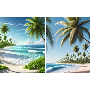 Tropical Beach Digital Paper, 14 JPG Palm Tree Backgrounds, Watercolor ...