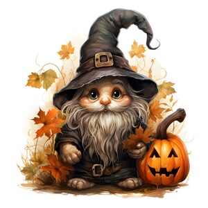 Watercolor Halloween Gnome Clipart, 16 JPG, Witch Gnome, Watercolor ...
