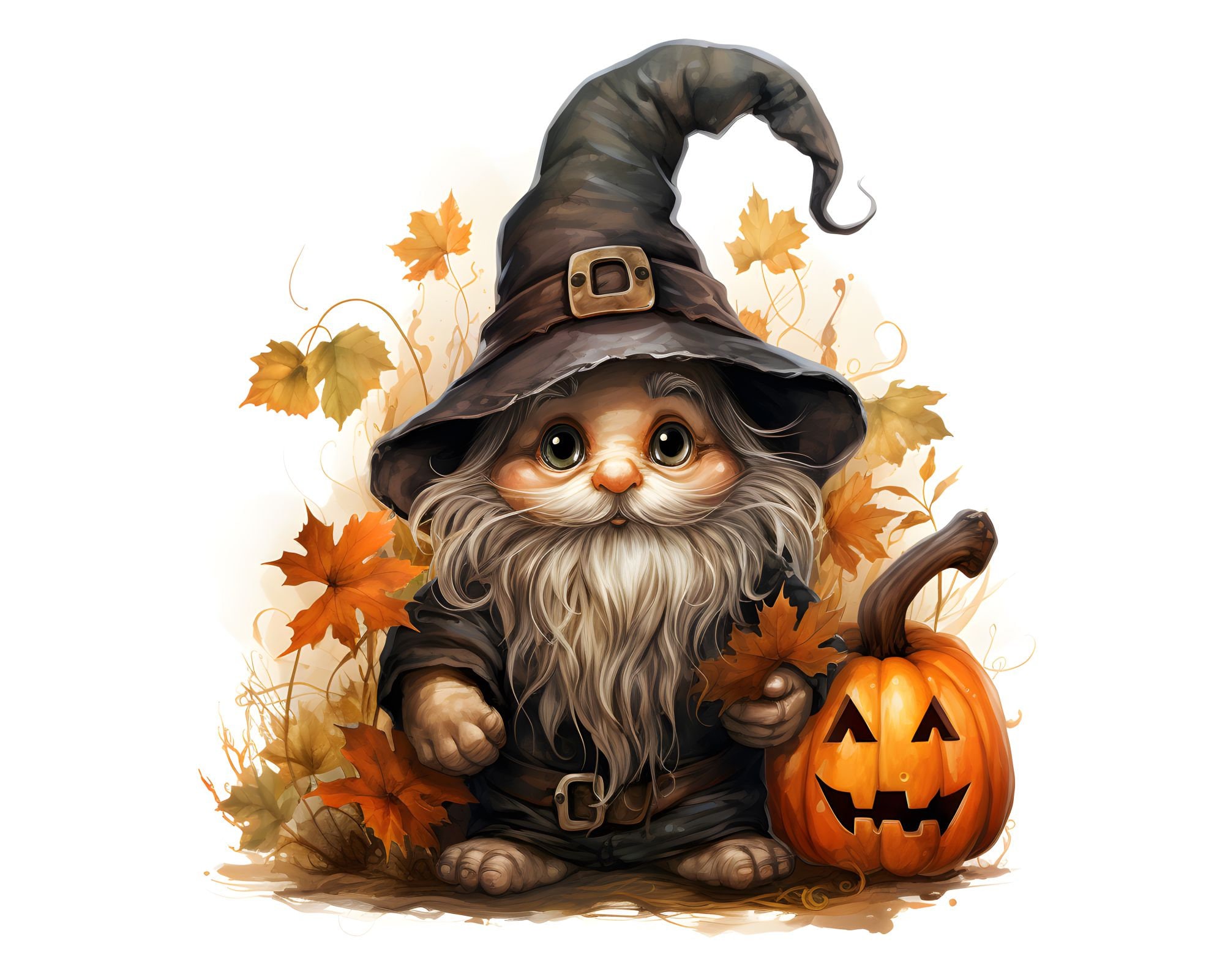 Watercolor Halloween Gnome Clipart, 16 JPG, Witch Gnome, Watercolor ...