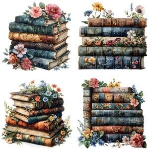 Floral Books Clipart: Stack of Books Jpgs (digital Download) - Etsy