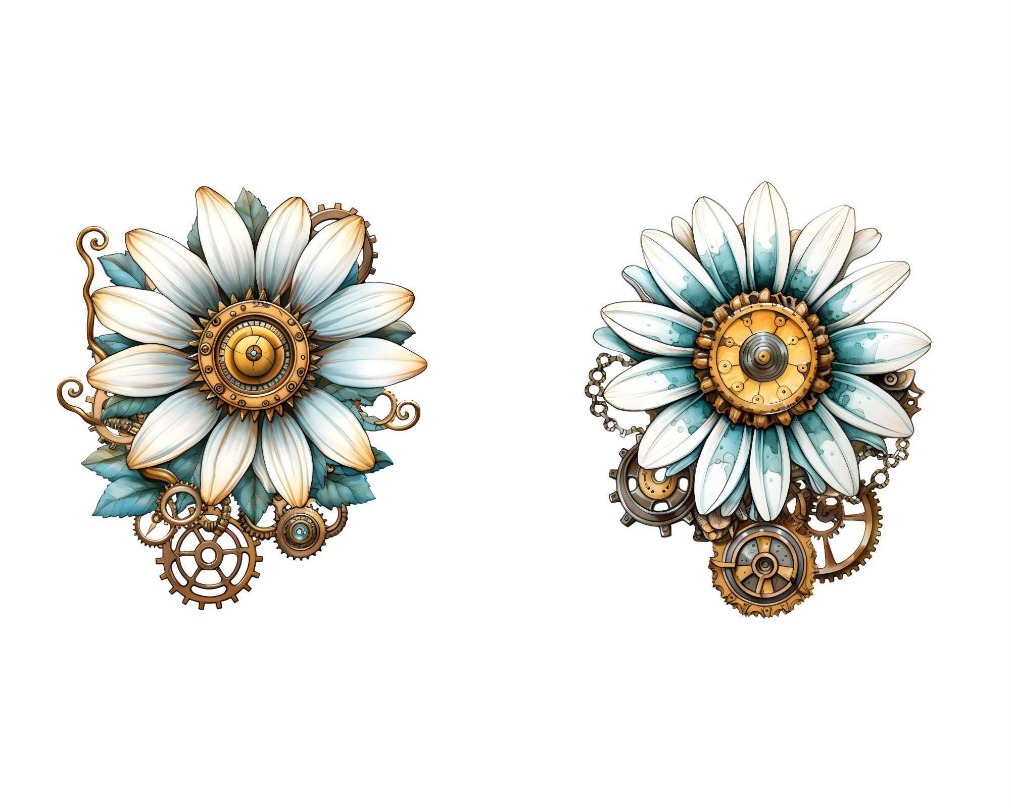 Steampunk Daisy Clipart, 14 PNG, Watercolor Daisy, Scrapbooking, Daisy PNG, Daisy Sublimation ...