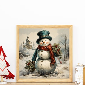 Snowman Decor, Snowman Printable, Square Wall Art, Christmas Wall Art ...