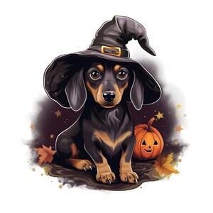 Halloween Dachshund Clipart, 12 Jpgs, Watercolor Halloween, Halloween ...