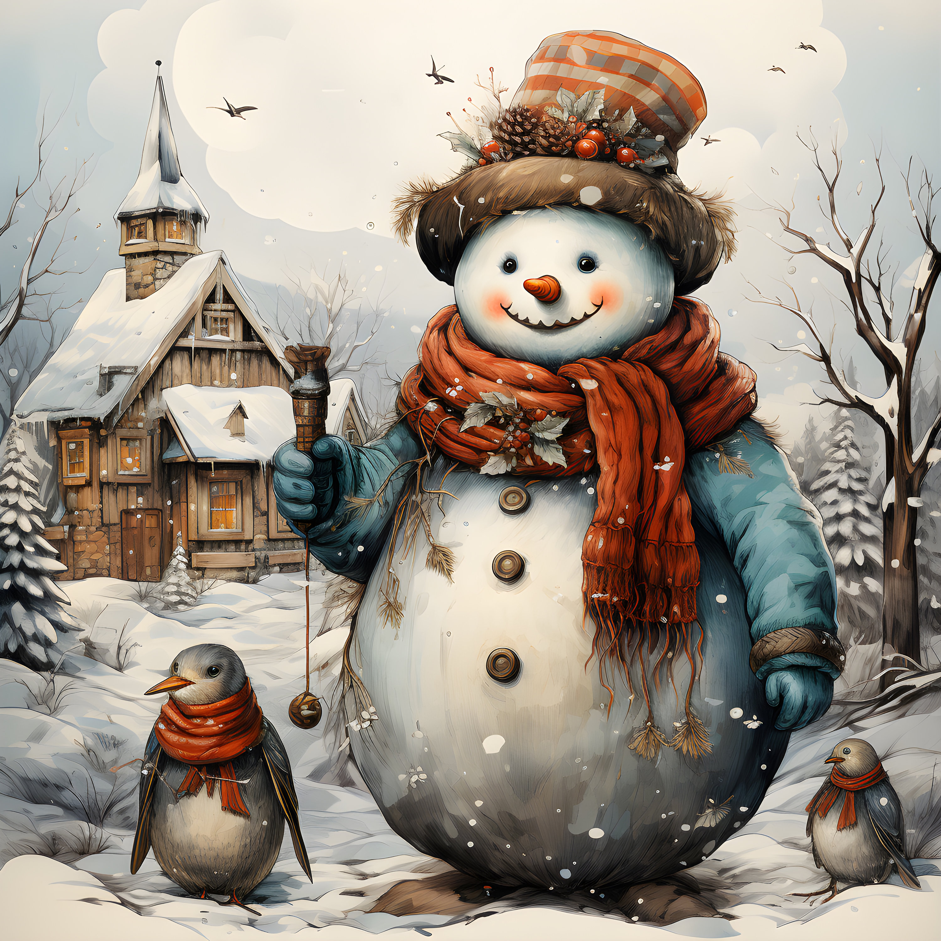 Snowman Decor, Snowman Printable, Square Wall Art, Christmas Wall Art ...