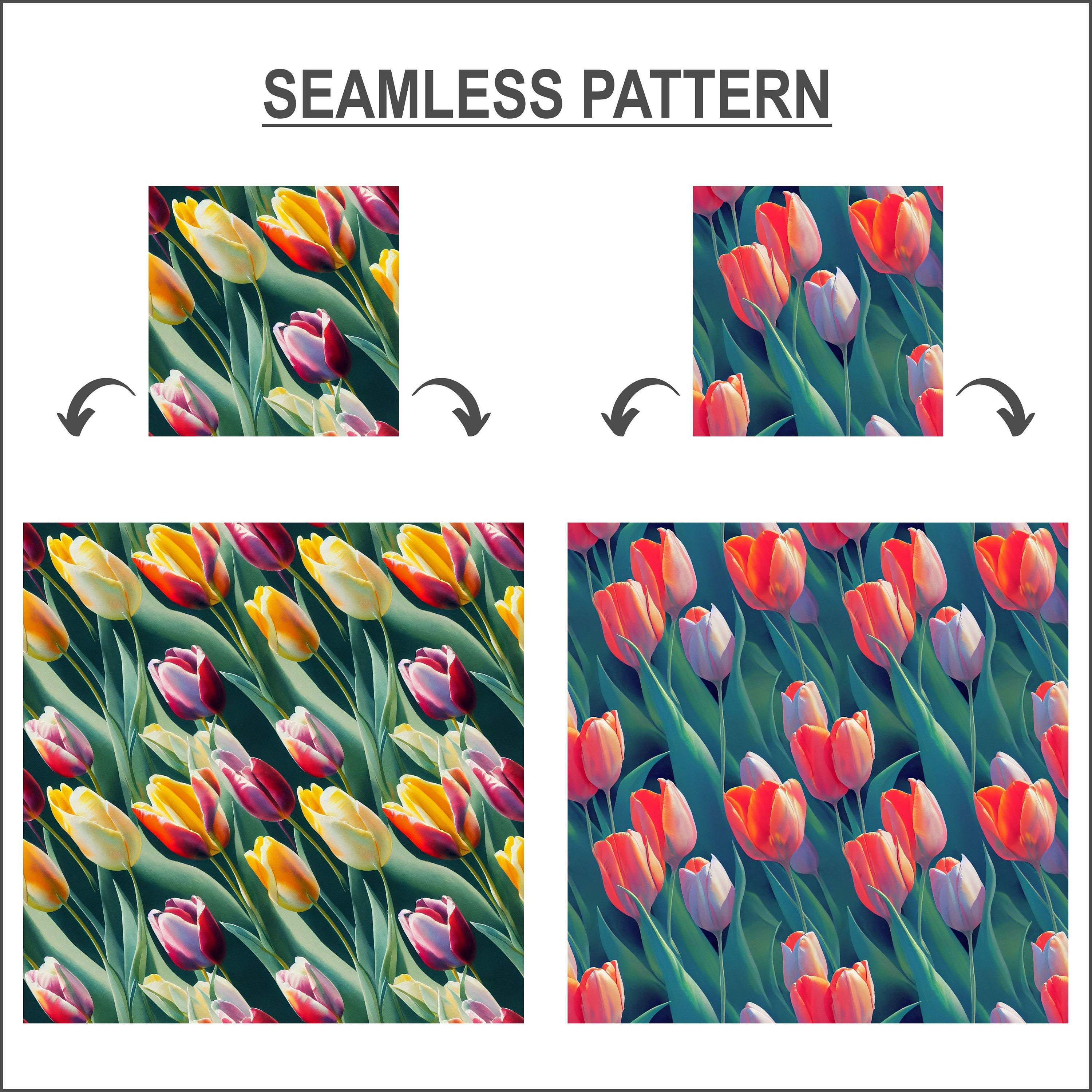 Spring Tulip Seamless Pattern, Repeating, Flowers Digital Paper ...