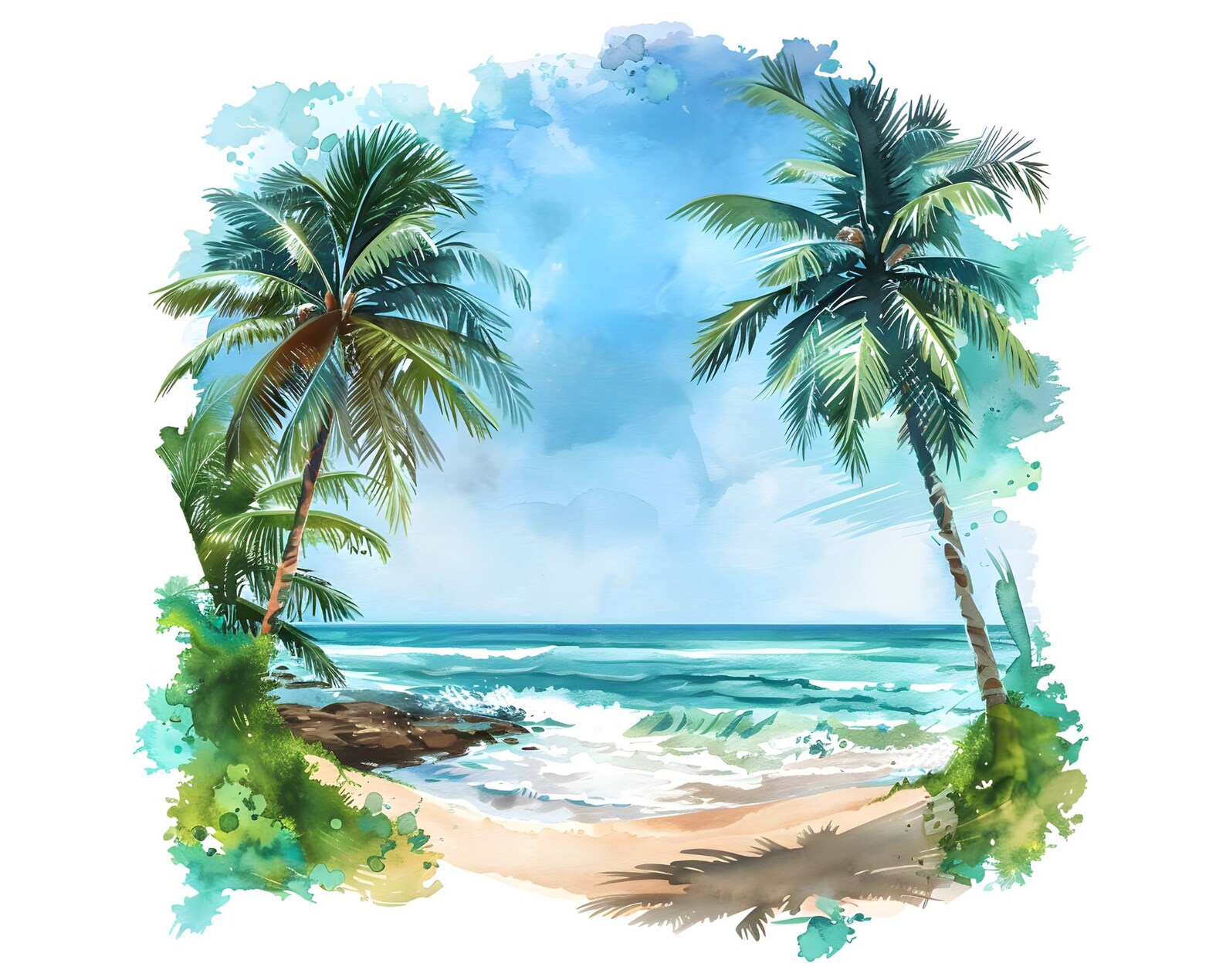 Watercolor Beach Clipart, 12 PNG, Summer Clip Art, Sublimation Design ...