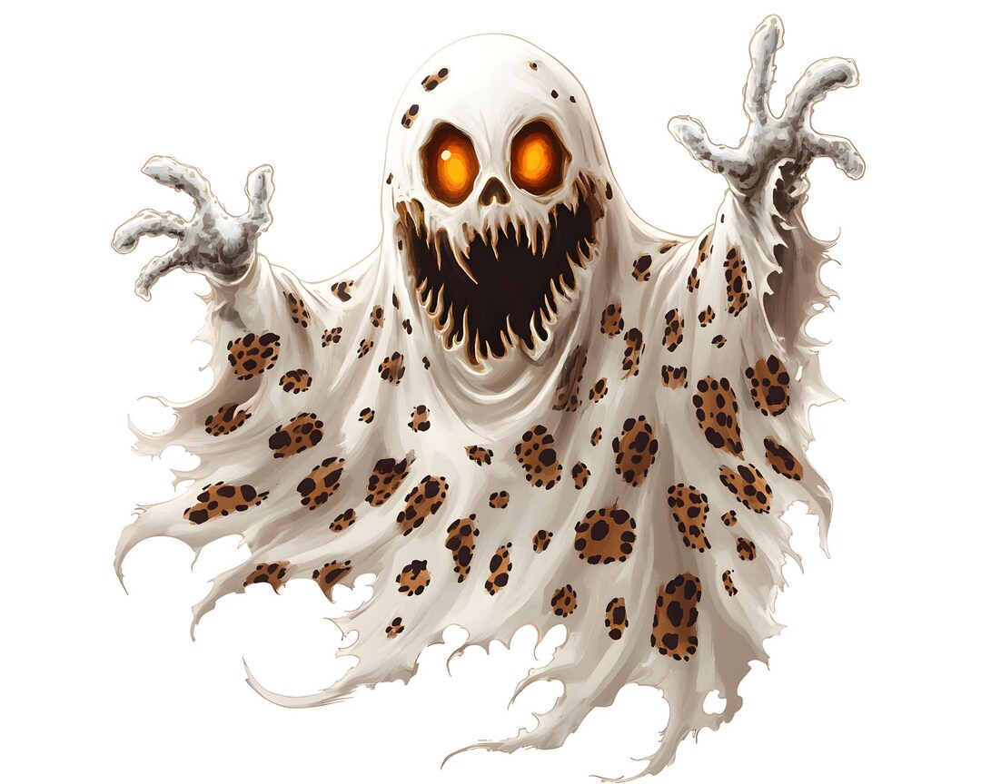 Spooky Halloween Leopard Ghost Clipart, 14 PNG, Sublimation Clip Art ...