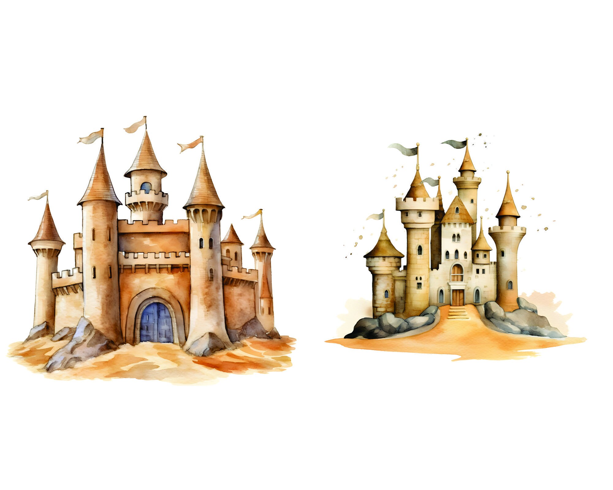 Watercolor Sandcastle Clipart 14 JPG Sand Castle Clipart - Etsy