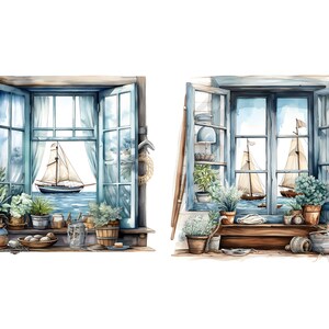 Watercolor Nautical Clipart: Sailing Boat Window View (20 PNG Digital ...