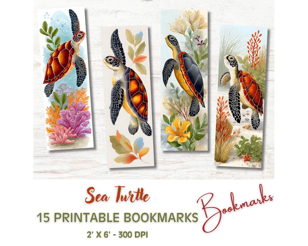 Watercolor Sea Turtle Bookmark: Ocean Animal Printable (digital ...