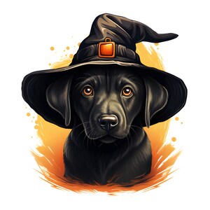 Halloween Black Lab Clipart, Watercolor Witch Dog (12 Jpgs) (commercial ...