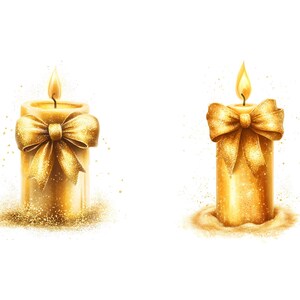 Golden Candle Clipart, 16 JPG, Watercolor Christmas Candle, Card Making ...