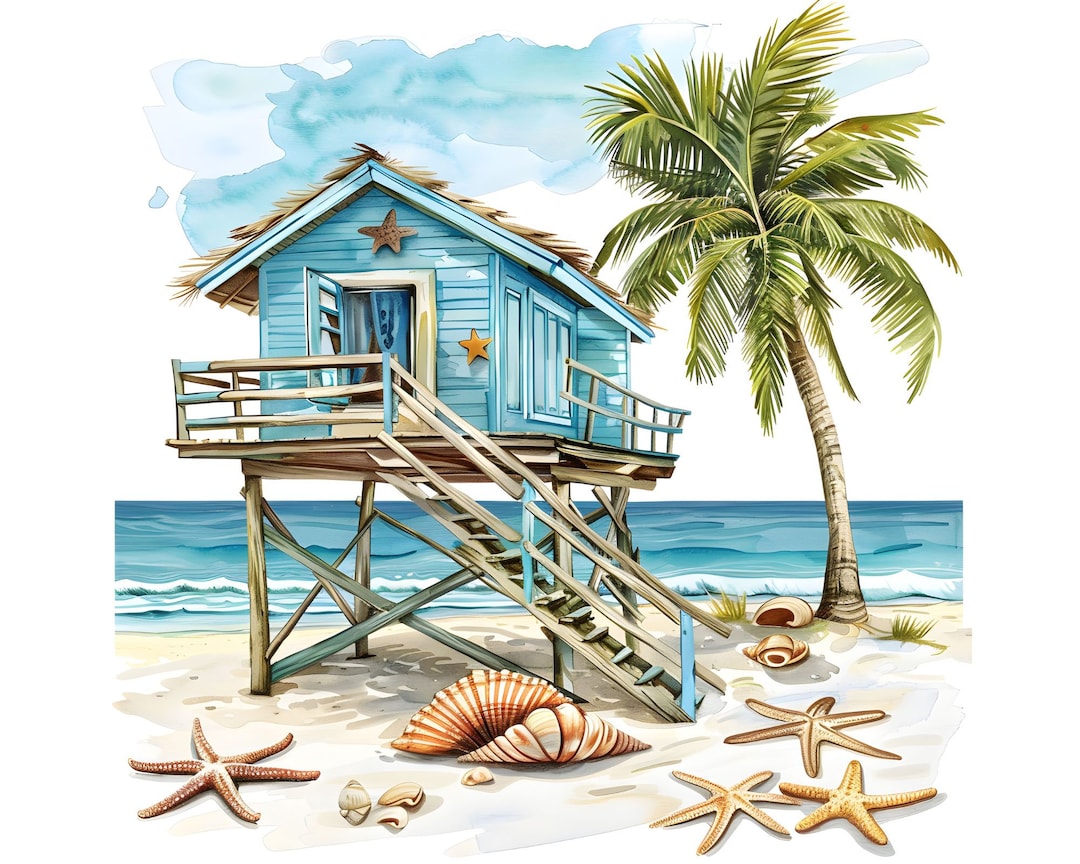 Beach House Clipart, 24 JPG, Watercolor Clip Art, Summer Clipart ...