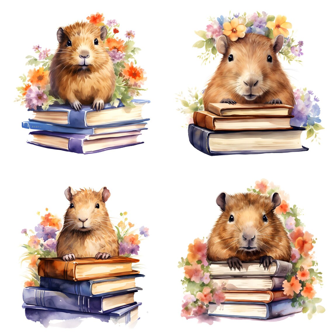 Capybara Sitting on A Stack of Books Clipart 16 Jpgs - Etsy