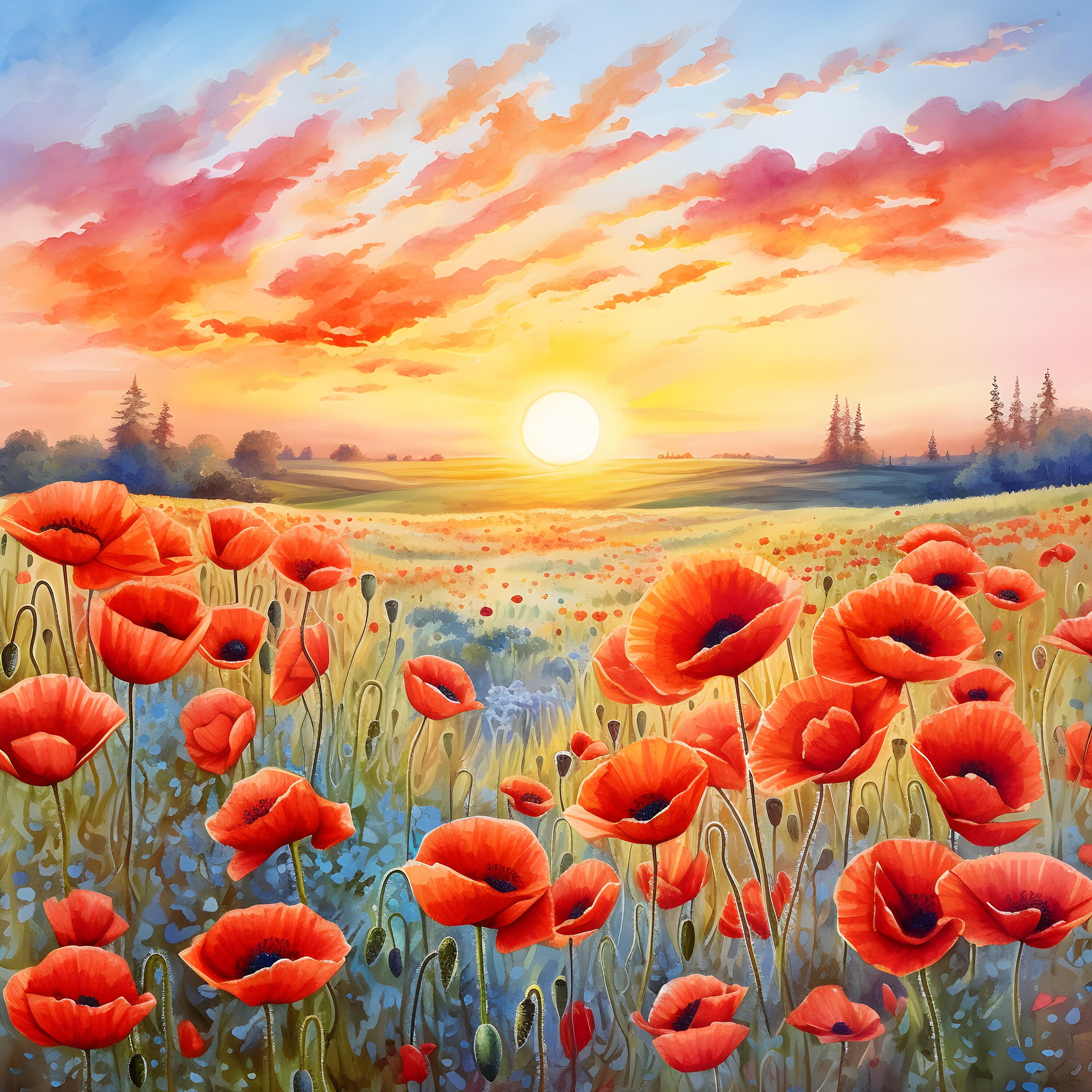 Poppy Field Clipart 12 Jpgs Watercolor Poppy Poppies - Etsy