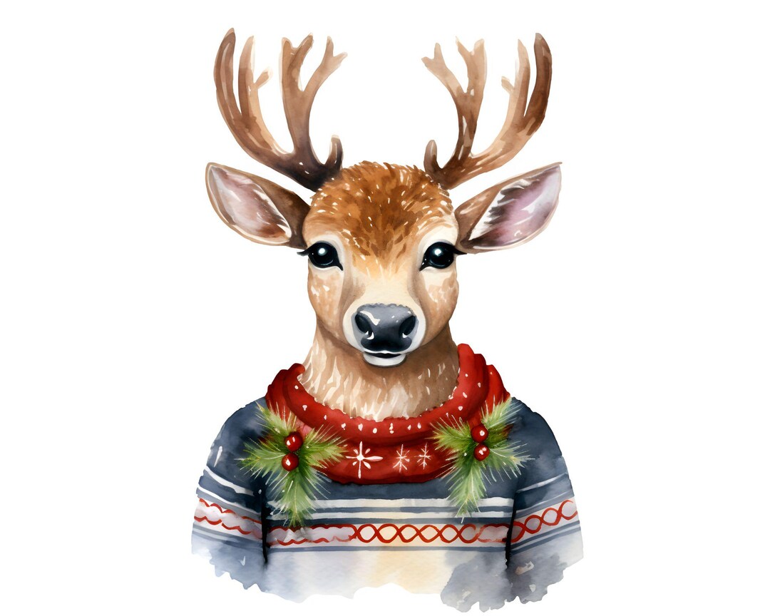 Christmas Reindeer Clipart, 12 PNG, Cute Reindeer Sublimation Design ...