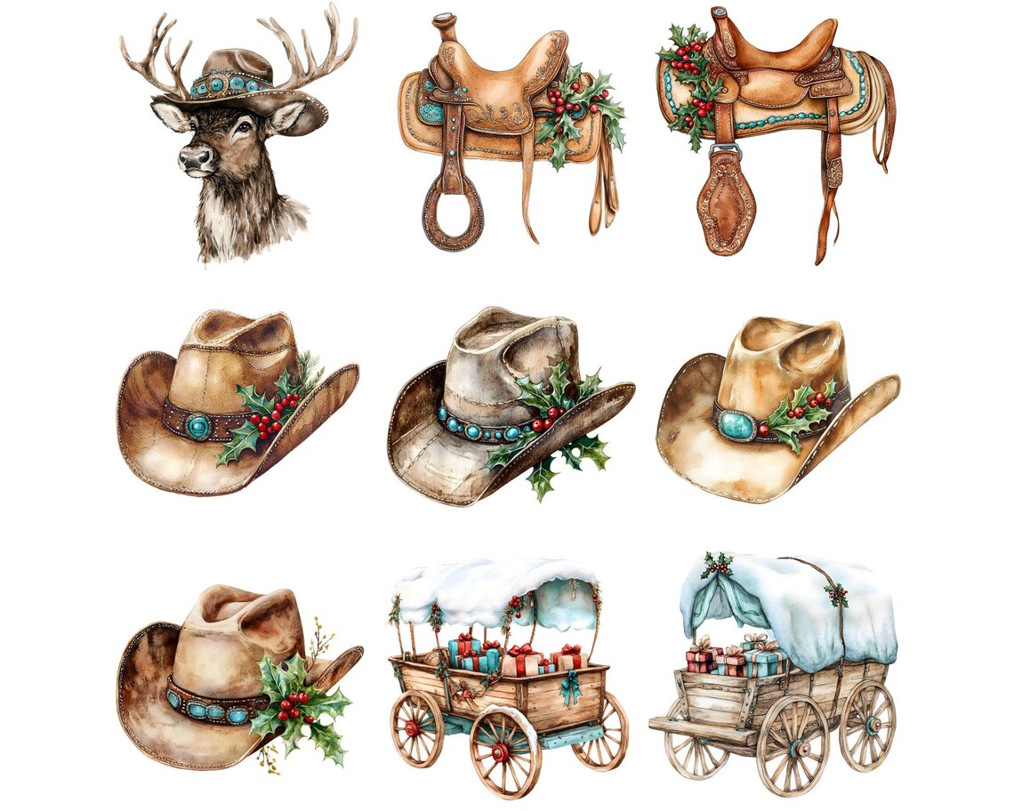 Rustic Cowboy Christmas Clipart Bundle: 45 PNG Files (digital Download ...