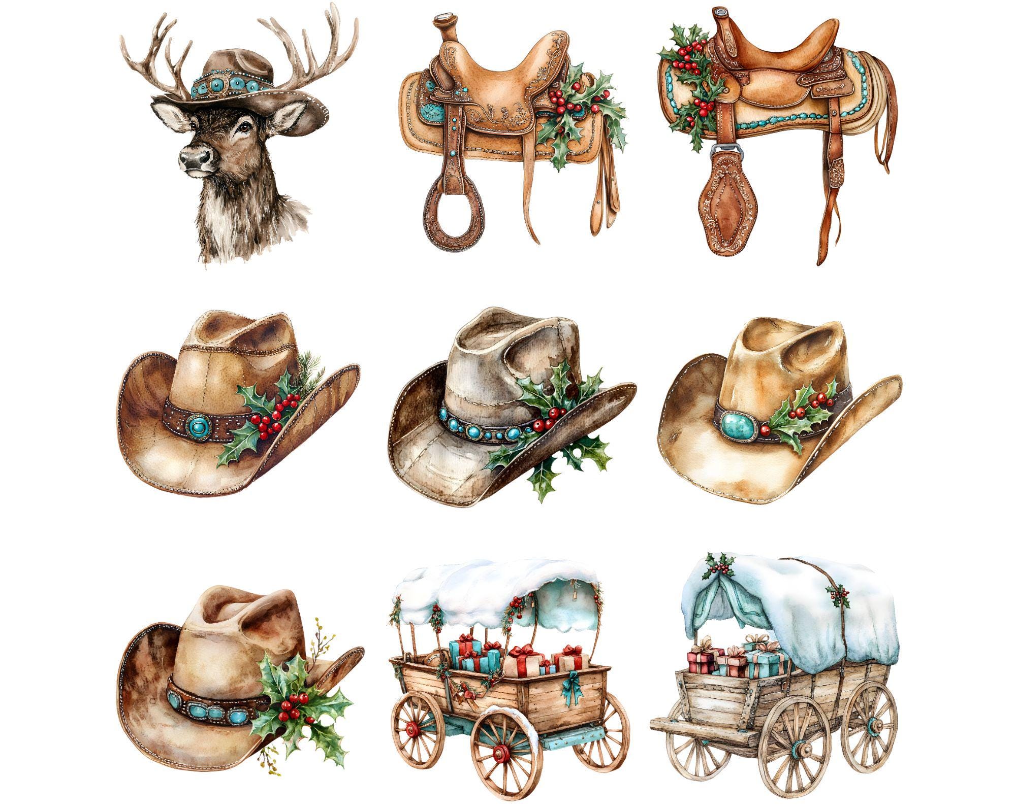 Rustic Cowboy Christmas Clipart Bundle: 45 PNG Files (digital Download ...