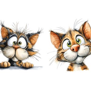 Funny Cat Watercolor Clipart: Quirky Pet Art (digital Download) - Etsy
