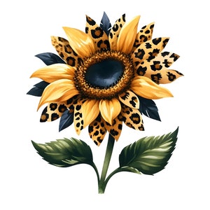 Watercolor Leopard Sunflowers Clipart, 12 PNG, Sublimation Sunflower ...