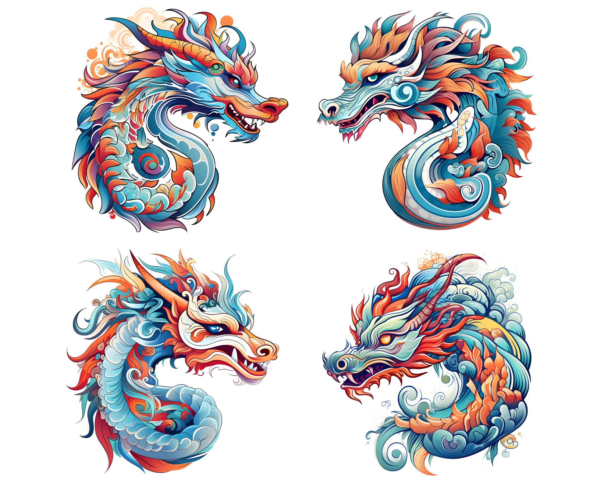 Chinese Dragon Clipart, 12 High Quality JPG, Chinese New Year, Chinese ...