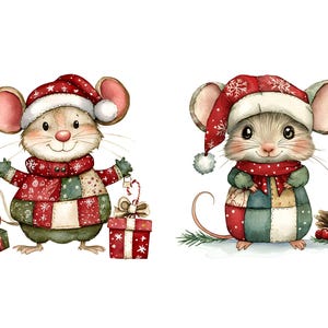 Christmas Mouse Clipart, 14 JPG, Cute Mouse Watercolor, Patchwork ...