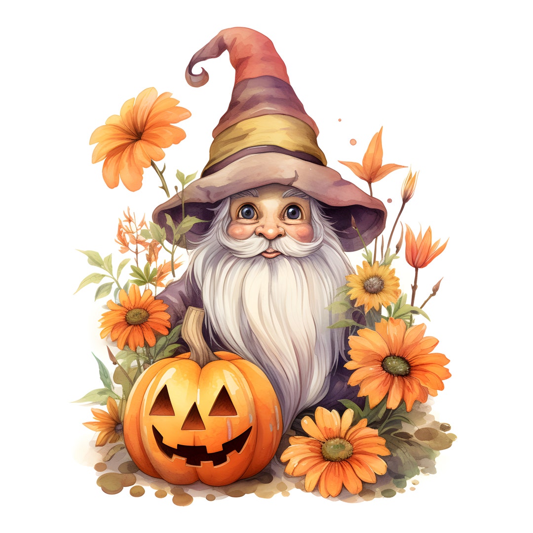 Witch Halloween Gnome Clipart, 12 Jpgs, Watercolor Gnome, Witch Gnome ...