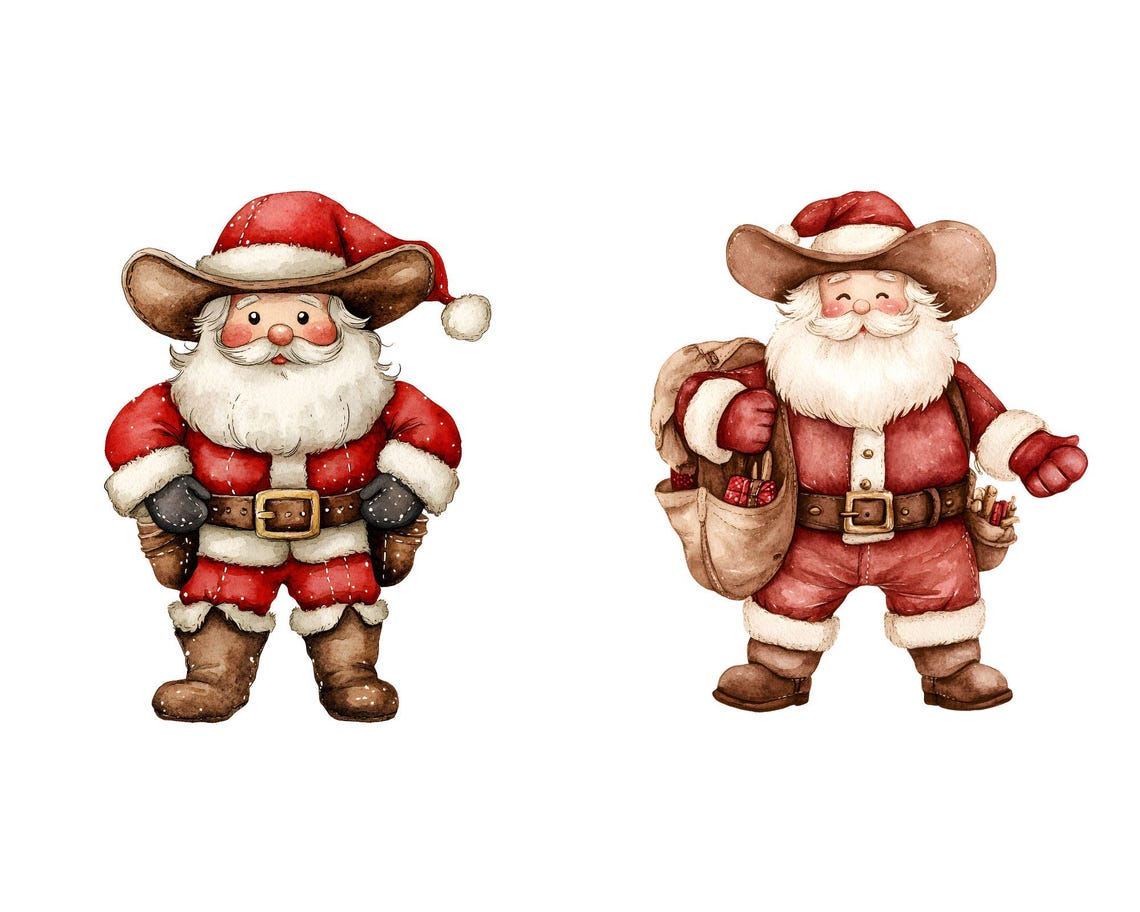 Cowboy Santa Clipart: Western Christmas 16 PNG Images (digital Download ...