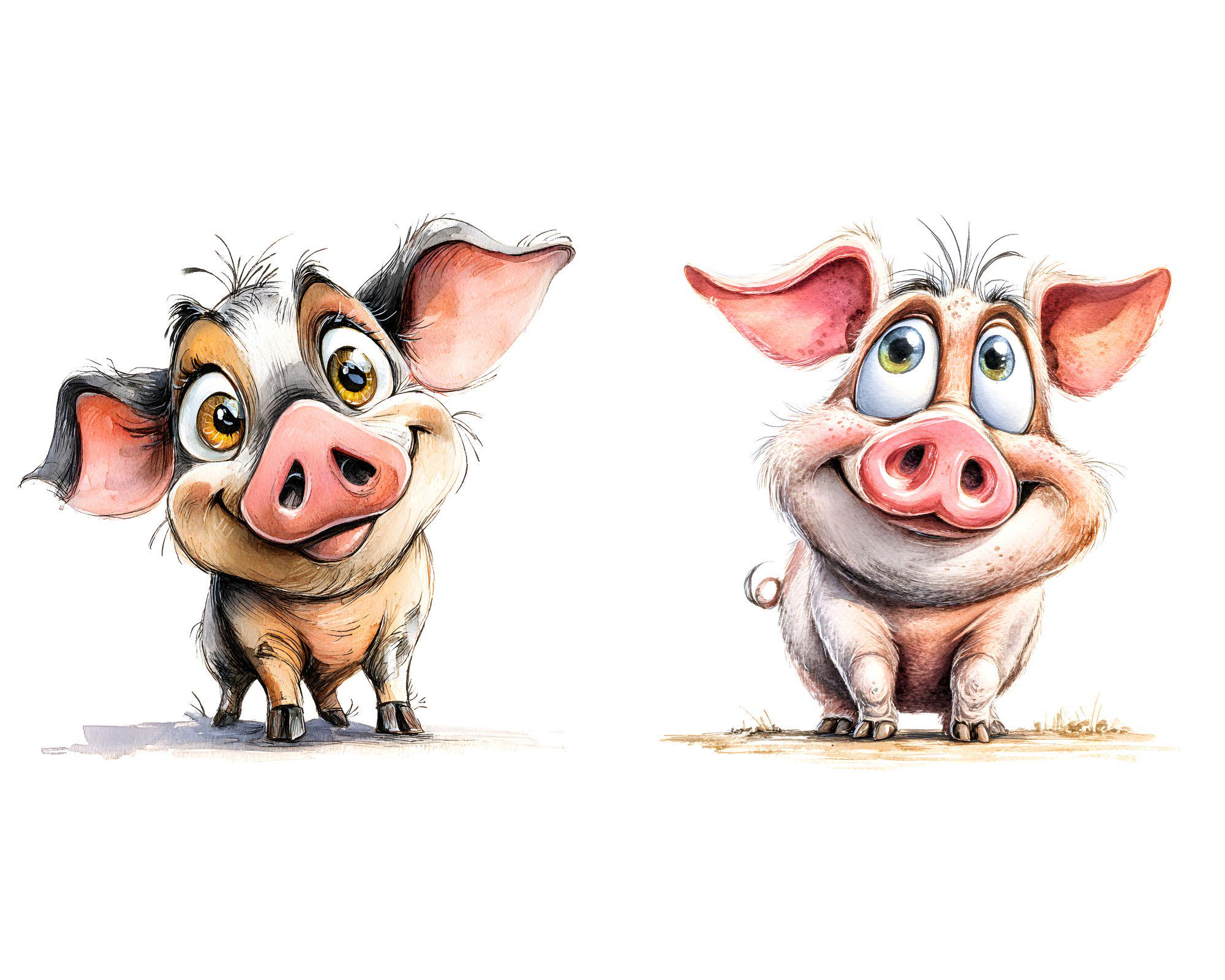 Funny Pig Watercolor Clipart: Whimsical Farm Animal Art (digital ...
