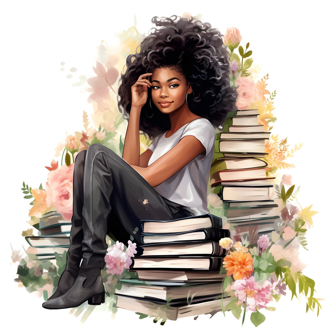 Black Girl Reading Clipart: Back to School, Books Jpgs (digital ...
