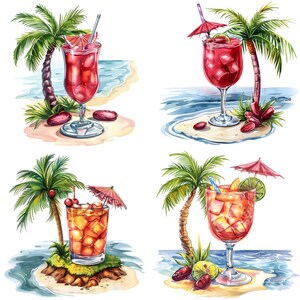 Tropical Cocktail Clipart, 24 High Quality JPG, Watercolor Summer Clip ...